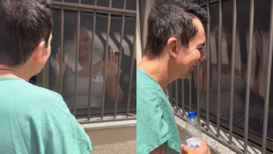 Internado Regis Danese passeia por área externa de hospital e emociona