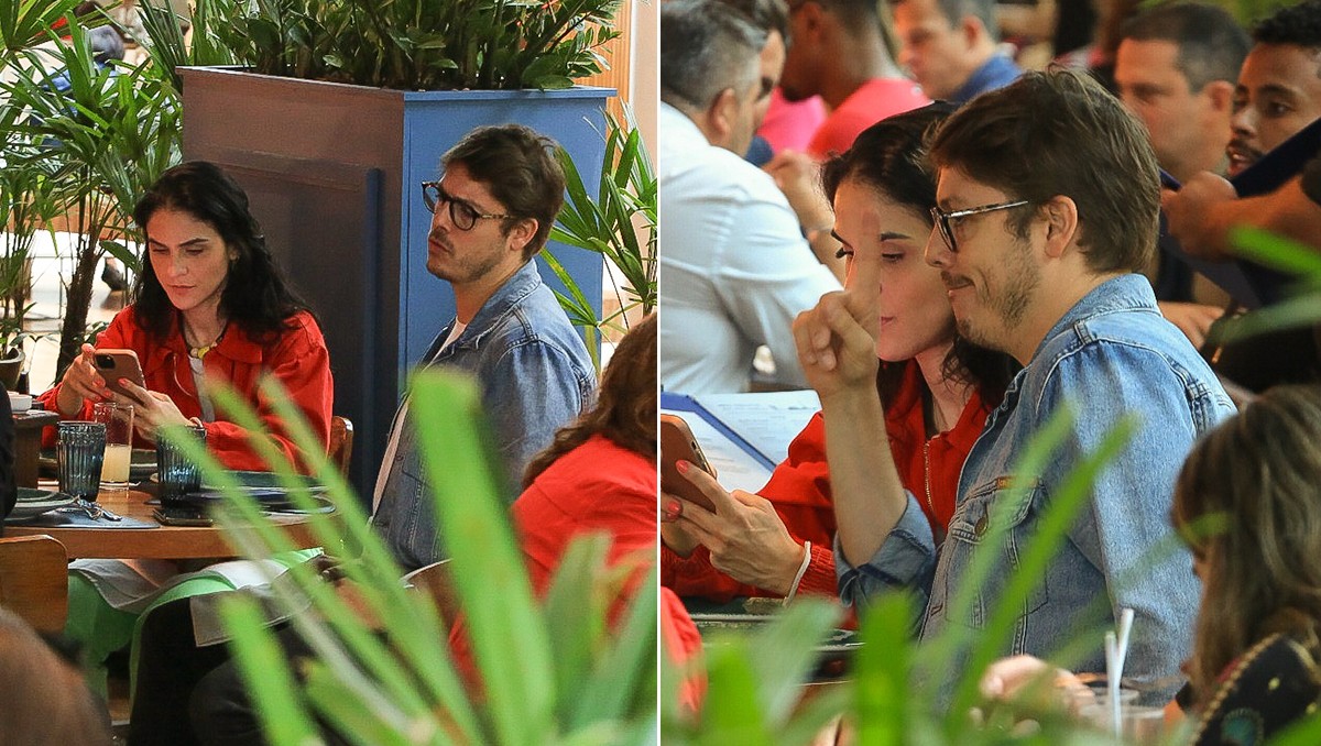 Fabio Porchat e Priscila Castello Branco almoçam em shopping fotos