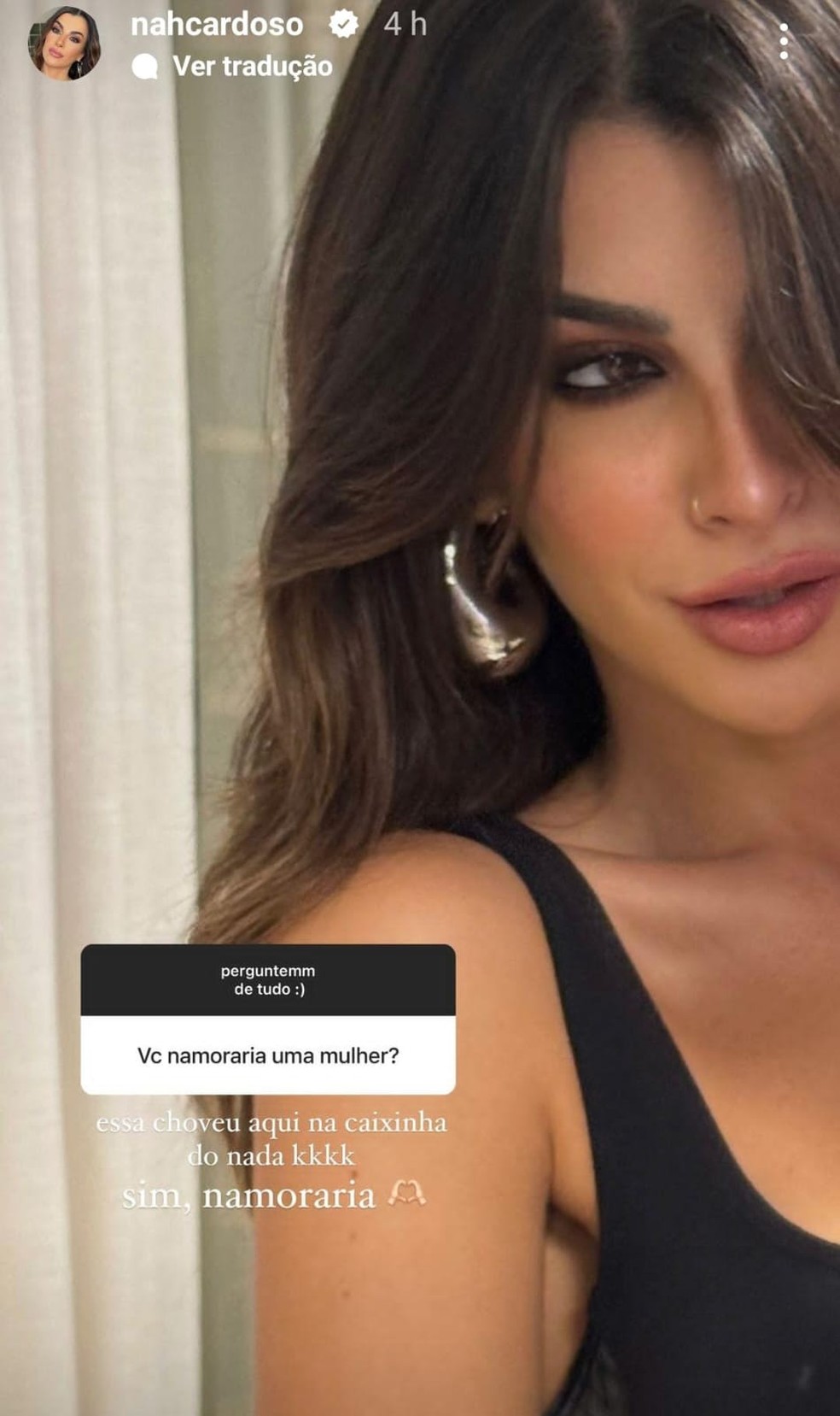 Nah Cardoso se diz aberta a experiências com mulheres após fim de casamento com Pe Lu