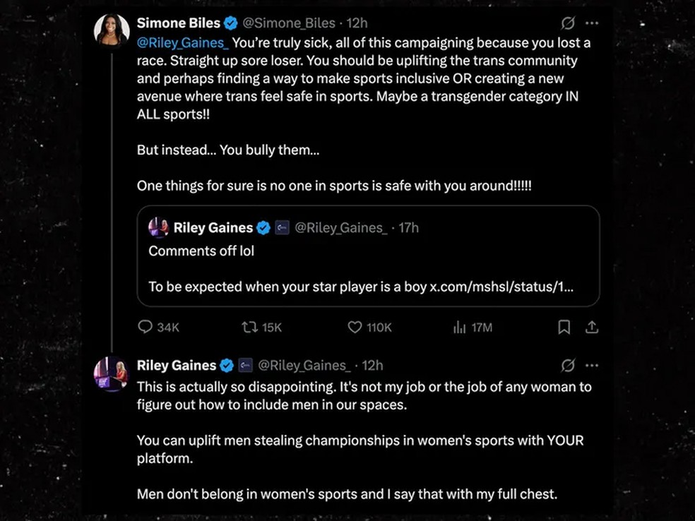 Ginasta Simone Biles rebate ex-nadadora por transfobia