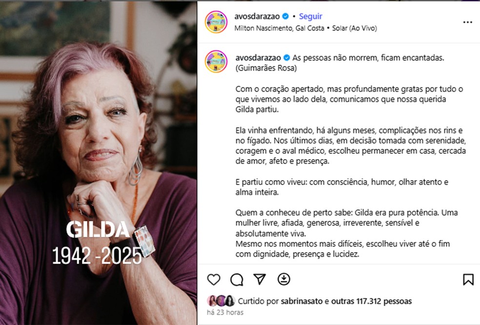 Morre a influenciadora Gilda, do trio Avós da Razão