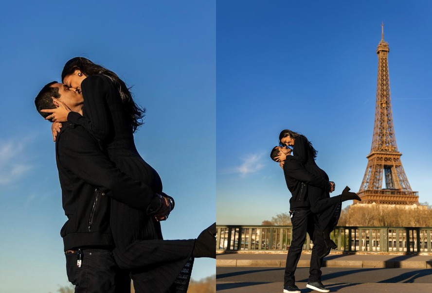 Mell Muzzillo troca beijos com Marcello Melo Jr em Paris: 'Te amo'