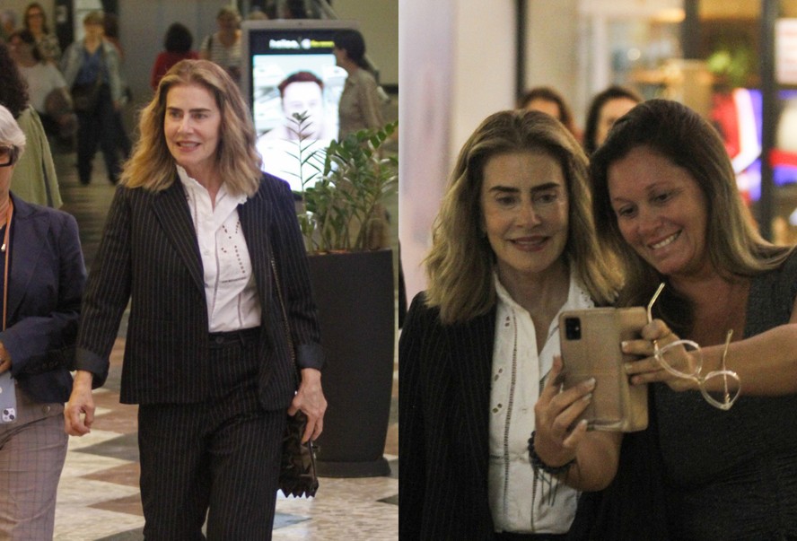 Simpática, Maitê Proença atende fãs após evento no Rio de Janeiro