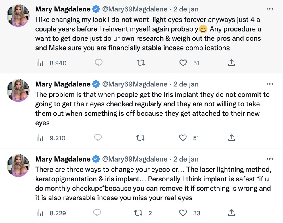 Influencer viciada em plásticas pretende mudar a cor dos olhos