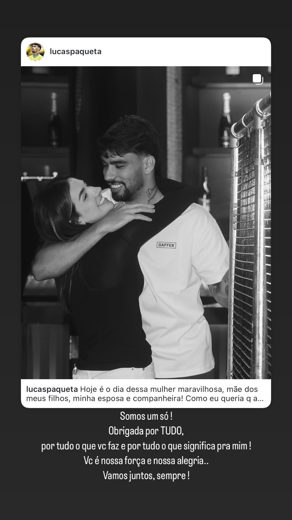 Paquetá celebra os 31 anos da esposa, Duda Fournier: 'Somos um só!'
