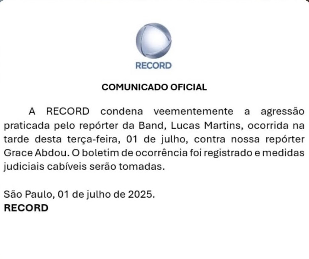 Após empurrão e discussão ao vivo, repórteres da Band e da Record se ...