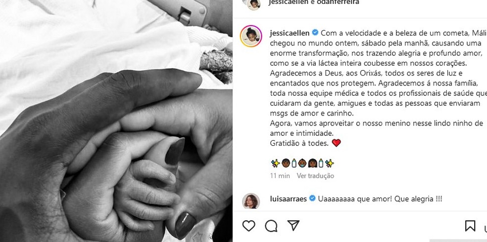 Jéssica Ellen dá à luz primeiro filho, Máli Dayo: 'Chegou causando ...