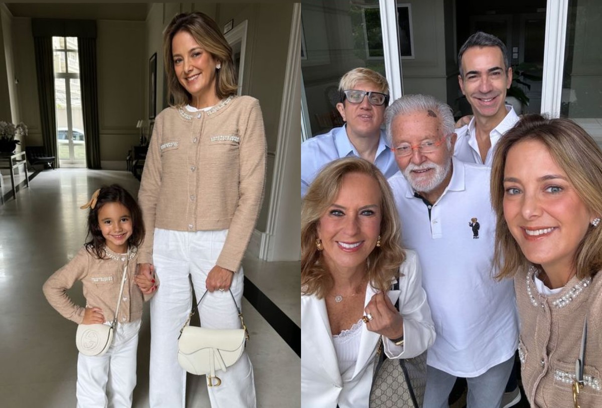 Ticiane Pinheiro combina look com a filha para almoço em família