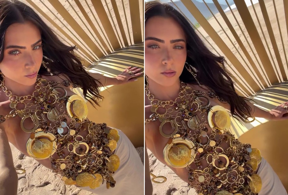 Inshalá, muito ouro! Jade Picon arrasa de tops metálicos dourados em ...