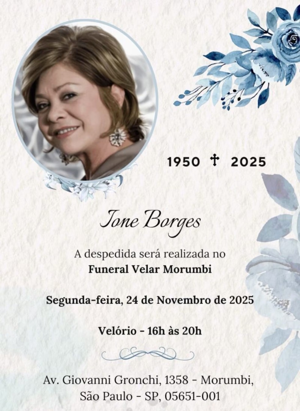 Corpo de Ione Borges será velado em São Paulo