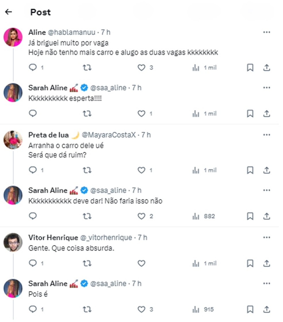 Ex-BBB Sarah Aline relata problema com vizinho: 'Extremamente folgado'