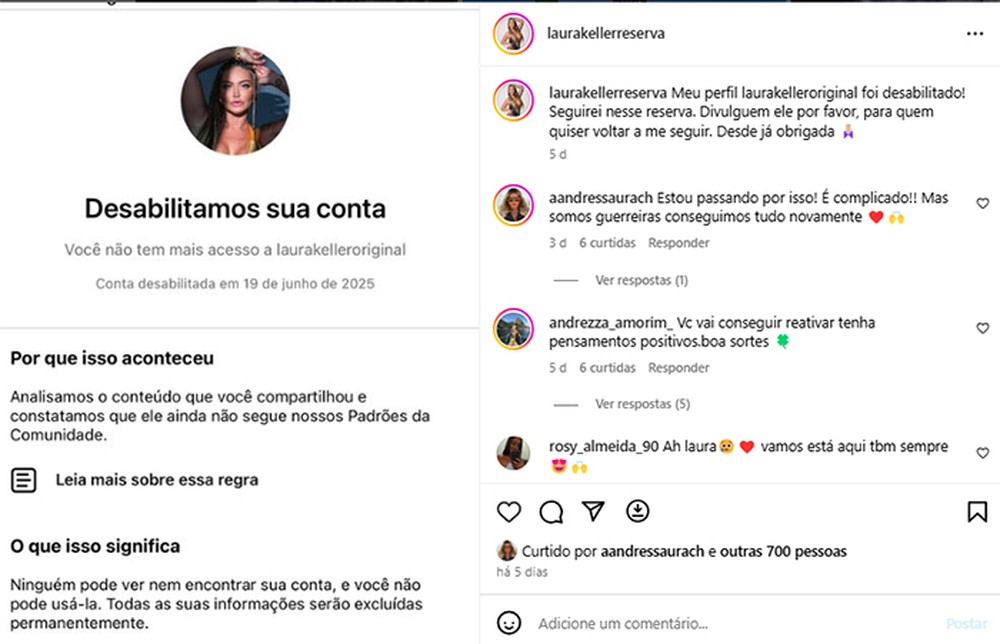 Laura Keller posa de biquíni fio-dental na neve após conta derrubada no ...