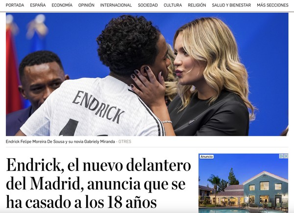 Imprensa internacional repercute casamento de Endrick e Gabriely Miranda
