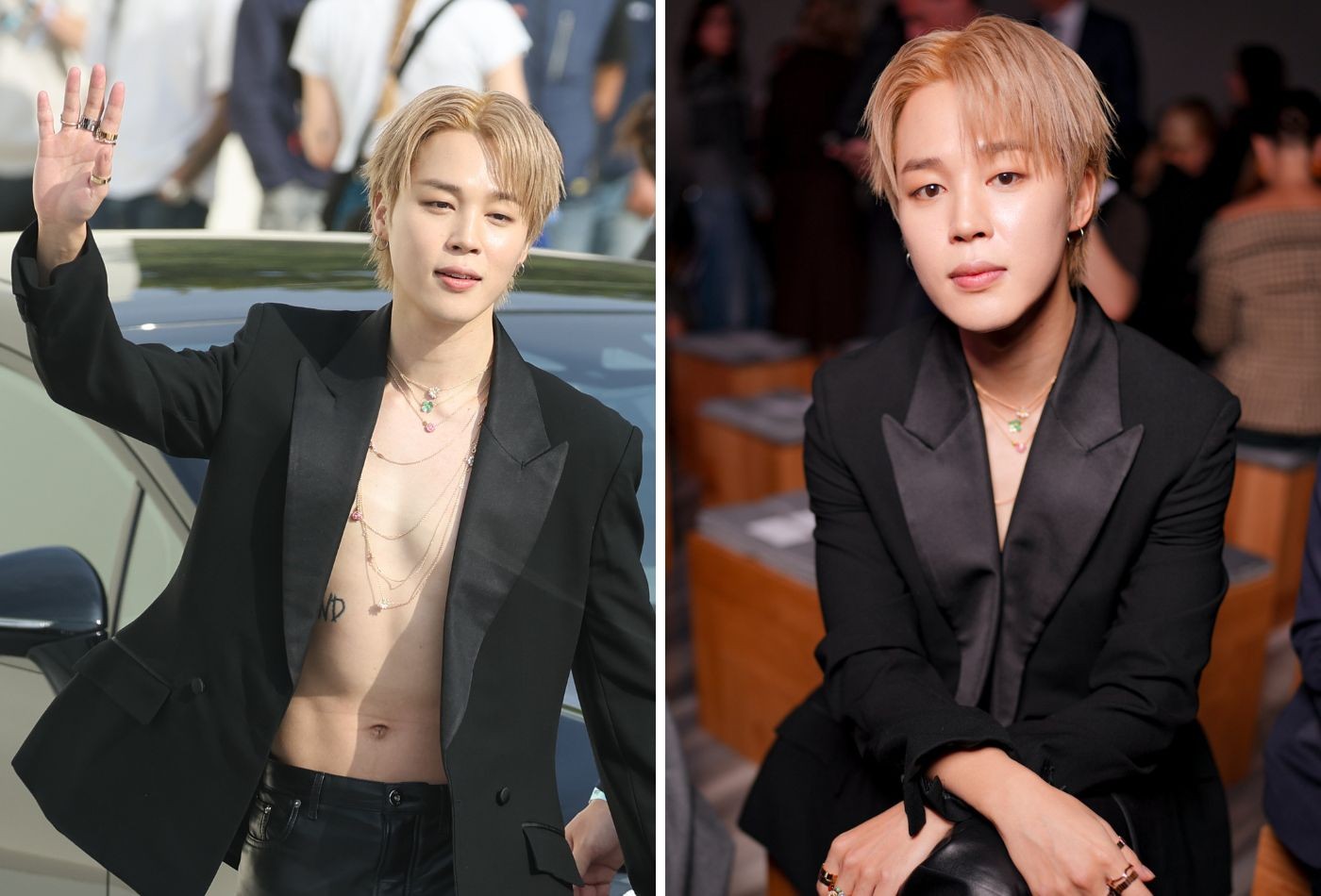 Jimin, do BTS, rouba a cena com blazer aberto e sem camisa em desfile ...