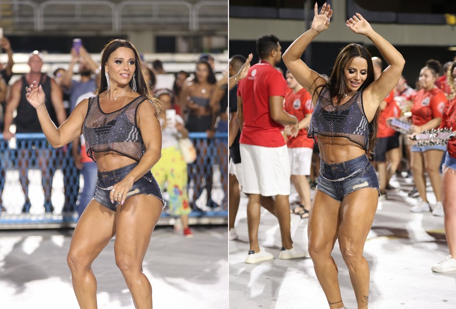 Viviane Araújo samba muito em ensaio do Salgueiro na Sapucaí; fotos