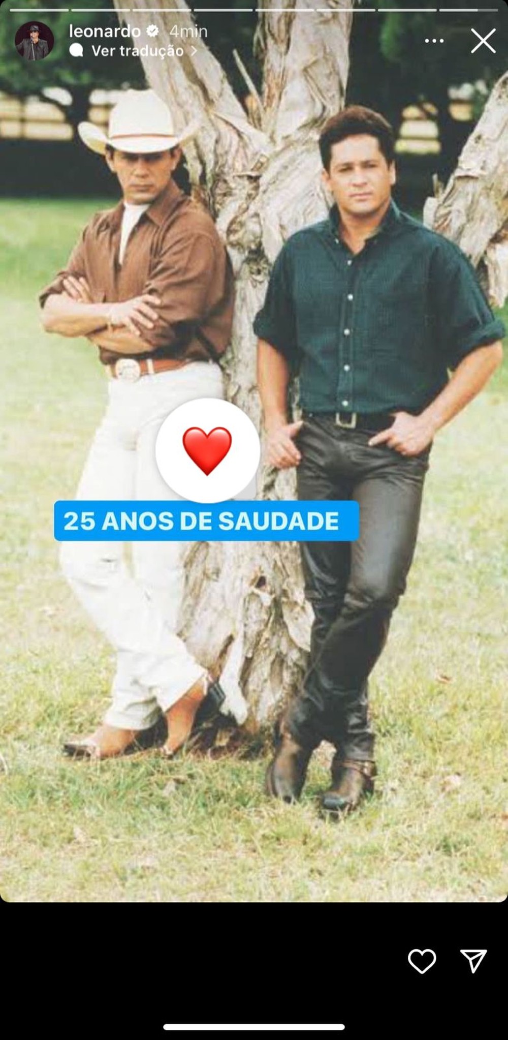 Leonardo lamenta 25 anos da morte de Leandro, seu irmão e parceiro musical