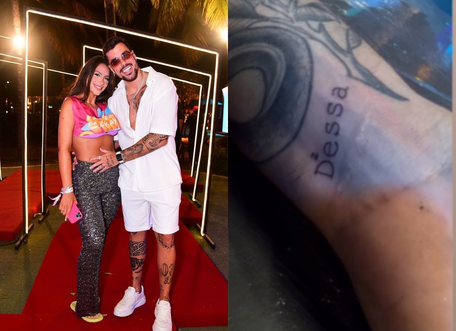 Lipe Ribeiro faz tatuagem com nome da namorada, grávida do primeiro filho do casal: “Mulher da ...