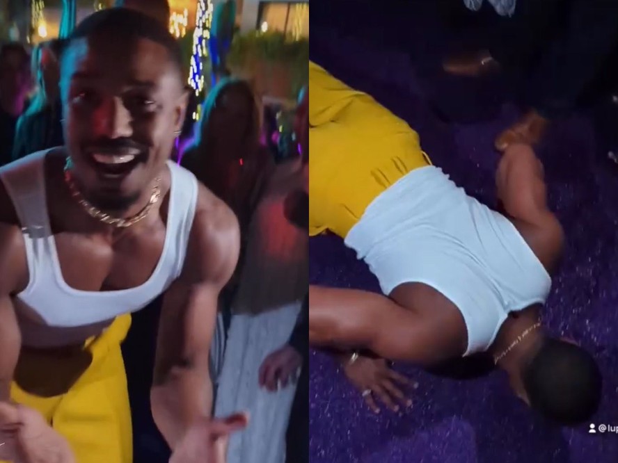 Desafiado por Lupita Nyong'o, Michael B. Jordan faz flexões em festa