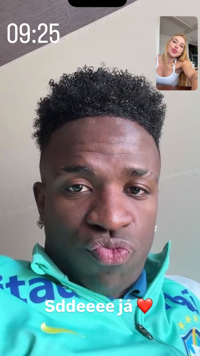 Virginia mata saudade de Vini Jr. menos de 24 horas após voltar ao Brasil