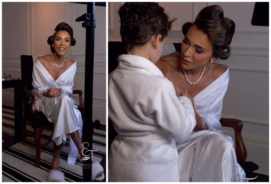 Tainá Castro recebe o carinho do filho ao se preparar para casamento ...