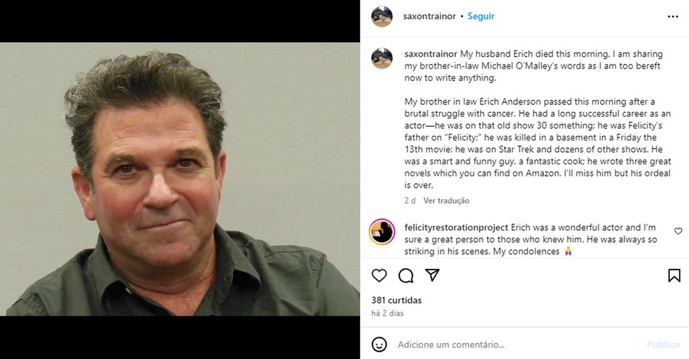 Morre aos 67 anos Erich Anderson, de 'Sexta-Feira 13' e da série 'Felicity'