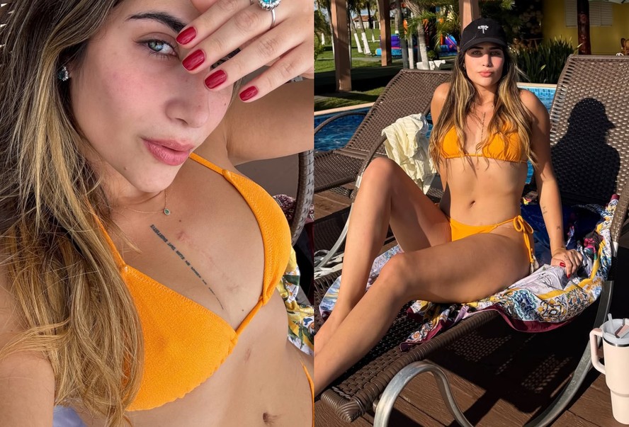 Jéssica Beatriz Costa posa de biquíni em fazenda luxuosa de seu pai, o cantor sertanejo Leonardo