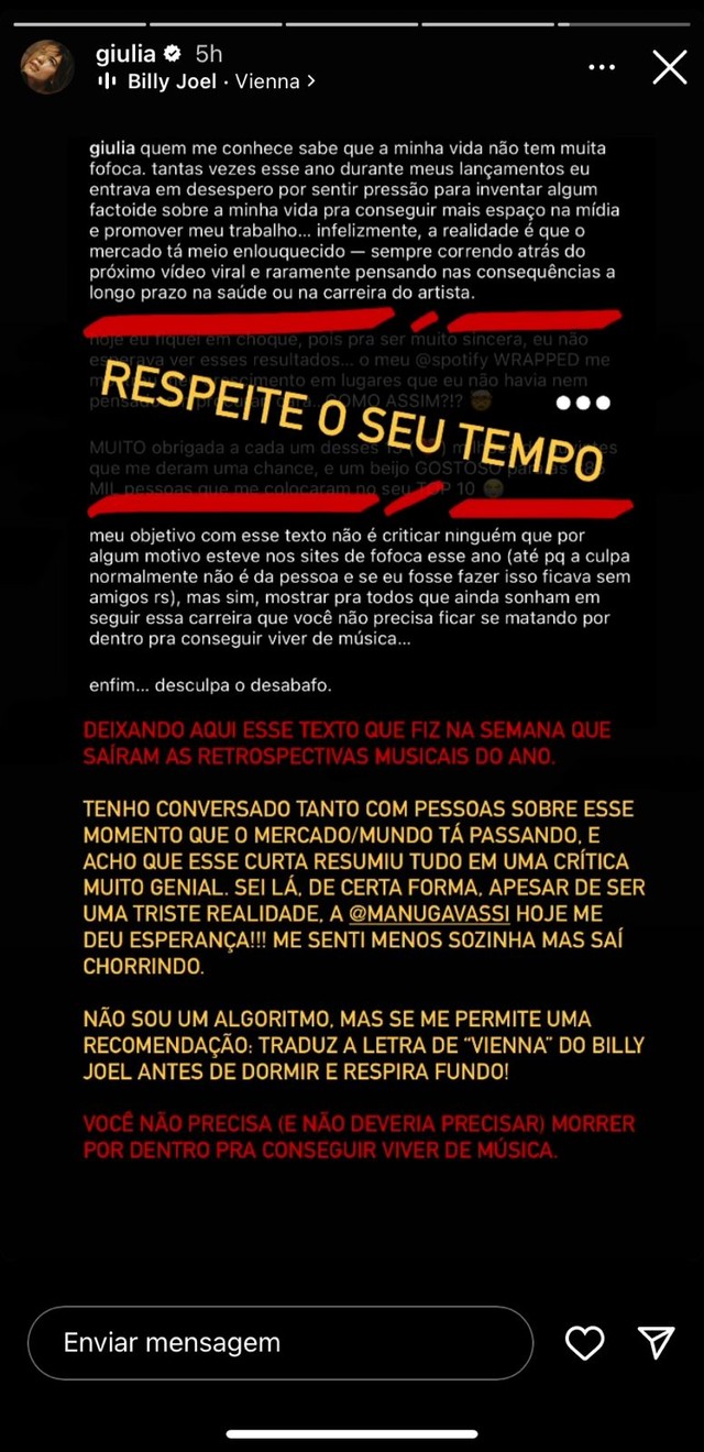 Giulia diz que sentiu pressão para criar fofoca e conseguir espaço para ...