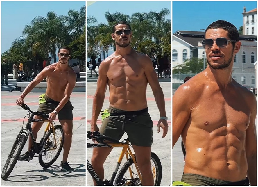 José Loreto exibe corpo musculoso e ostenta tanquinho após pedalar 34 ...