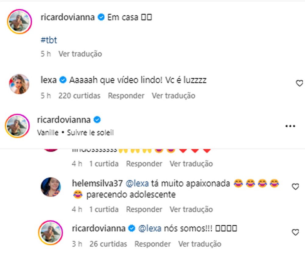 Lexa se declara em vídeo de novo affair, Ricardo Vianna: 'Você é luz'