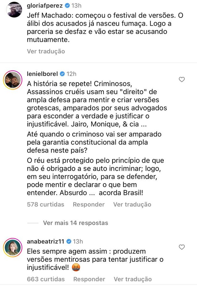Gloria Perez e Leniel Borel opinam sobre morte brutal de Jeff Machado