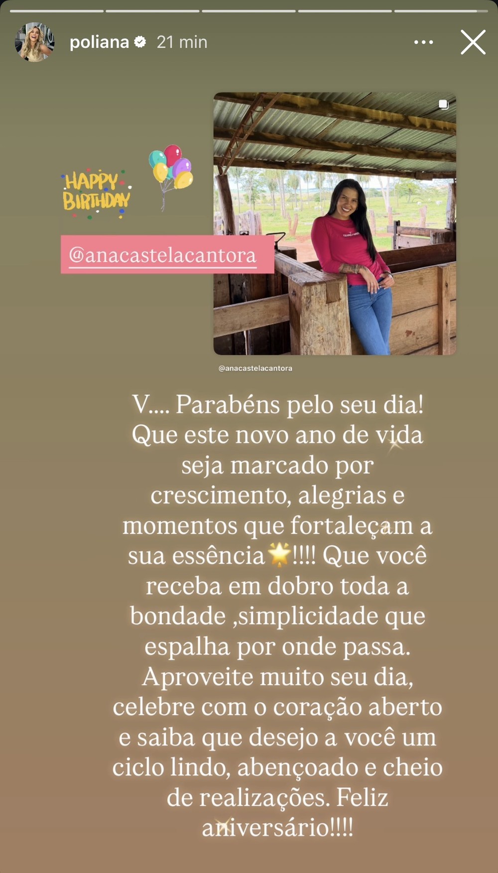 Gafe? Poliana Rocha usa 'V' para mandar parabéns a Ana Castela, inicial ...