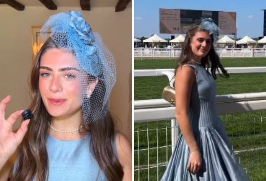 Luma Cesar marca presença em evento britânico com vestido azul e chapéu ...