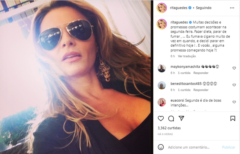 Aos 50 anos, Rita Guedes decide parar de fumar: 'Definitivo'