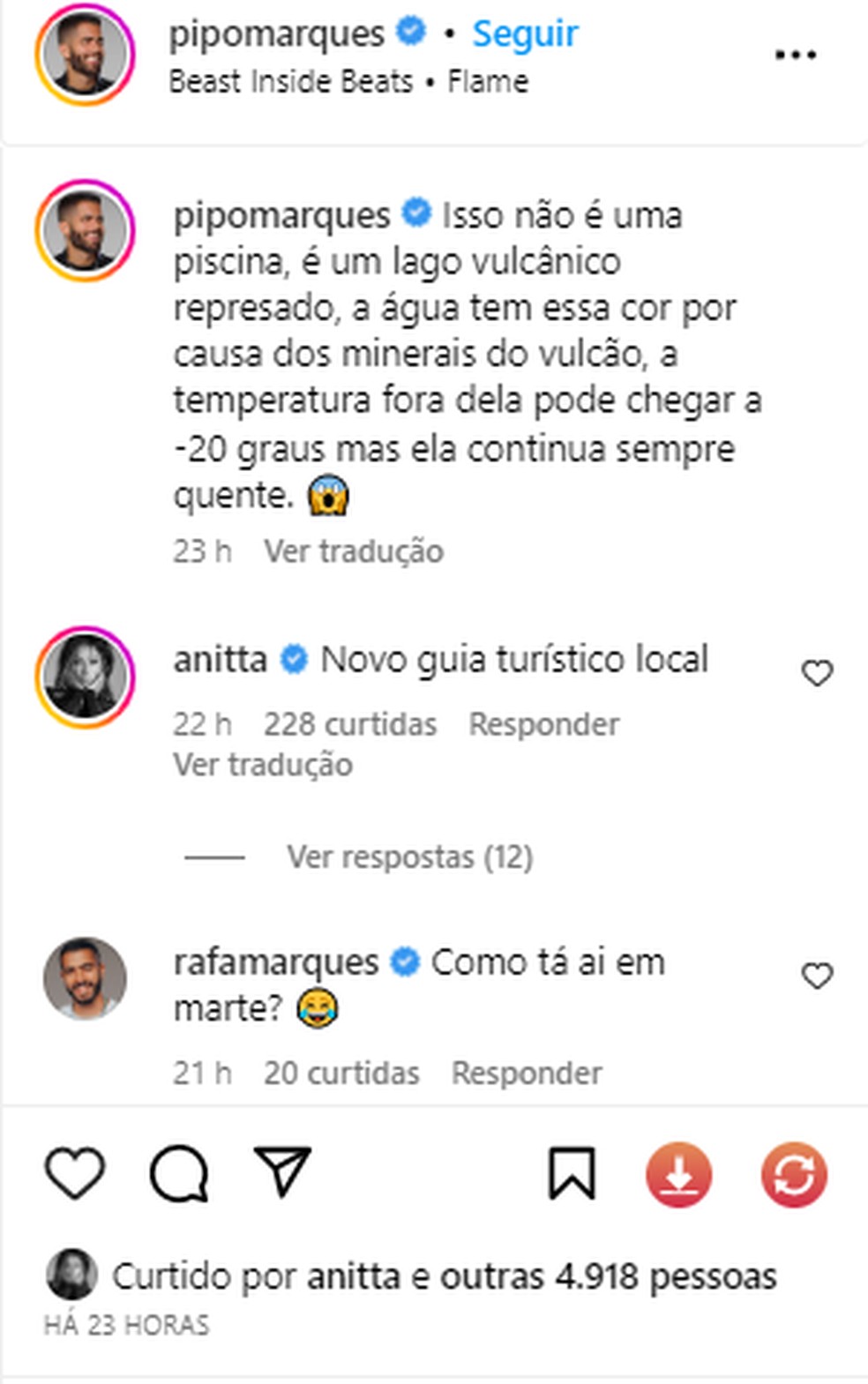 Pipo Marques, filho de Bell Marques, viaja com Anitta para Islândia e esclarece boatos de affair