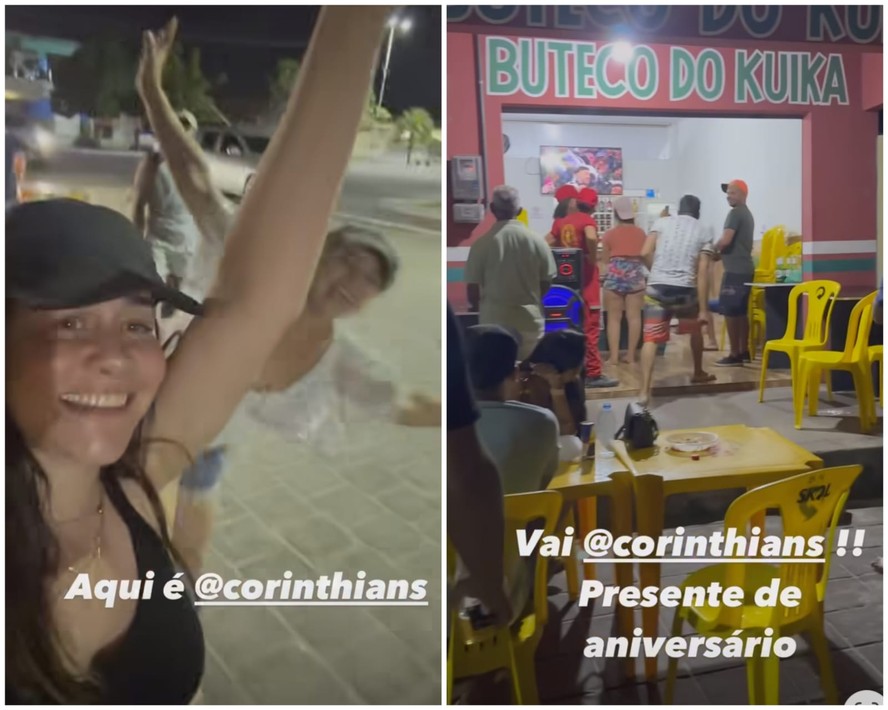 Alessandra Negrini assiste vitória do Corinthians em boteco no Maranhão