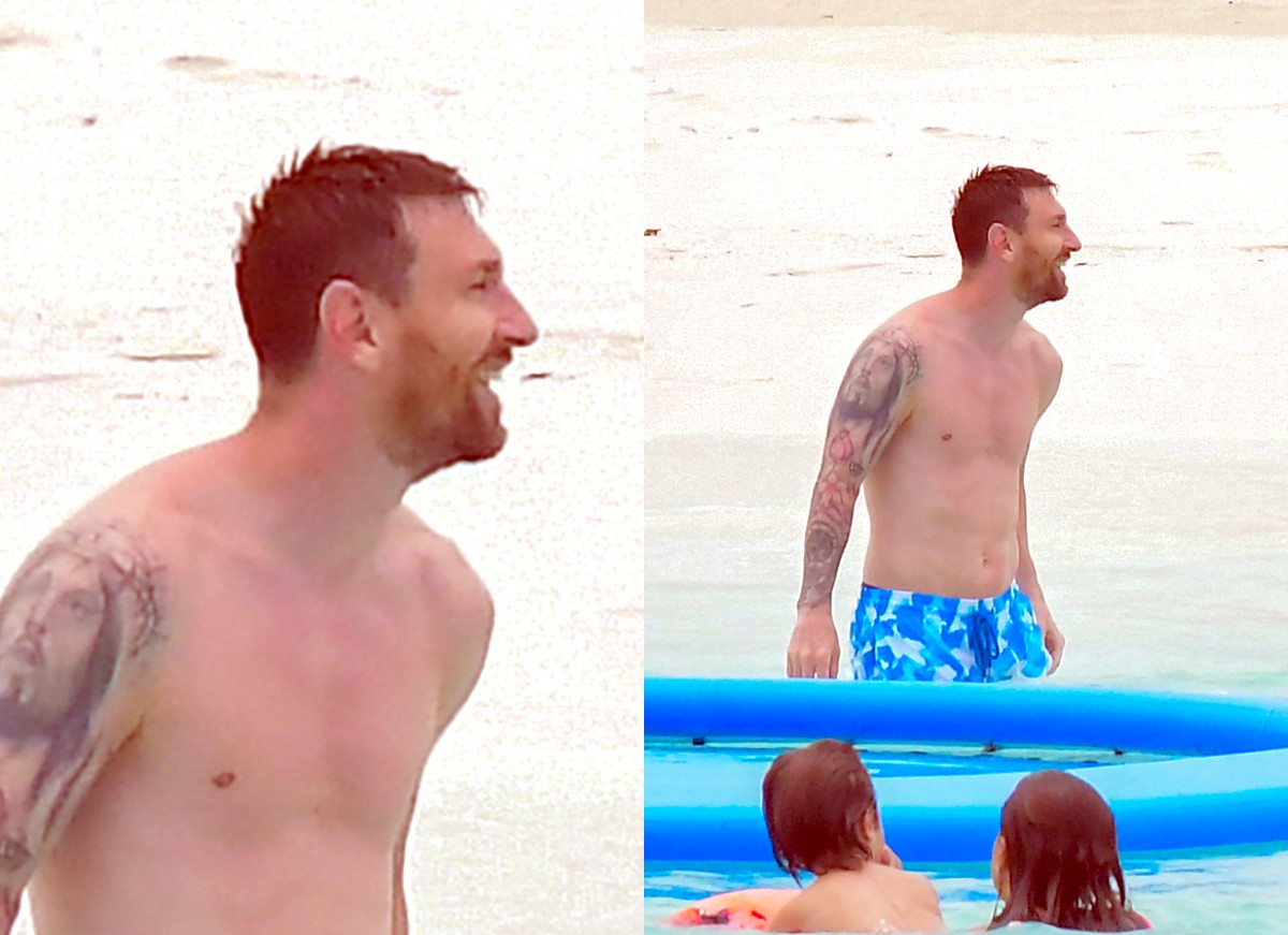 De férias, Lionel Messi curte praia no Caribe com Antonella Roccuzzo