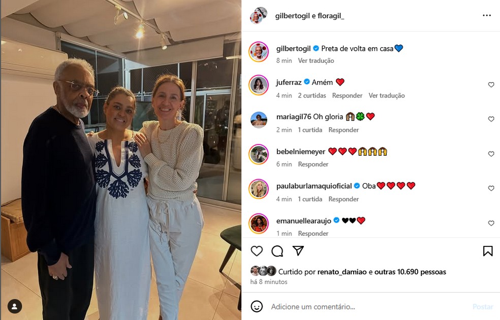 Flora Gil posta fotos de encontro com Preta Gil e confirma alta: 'Já em casa'