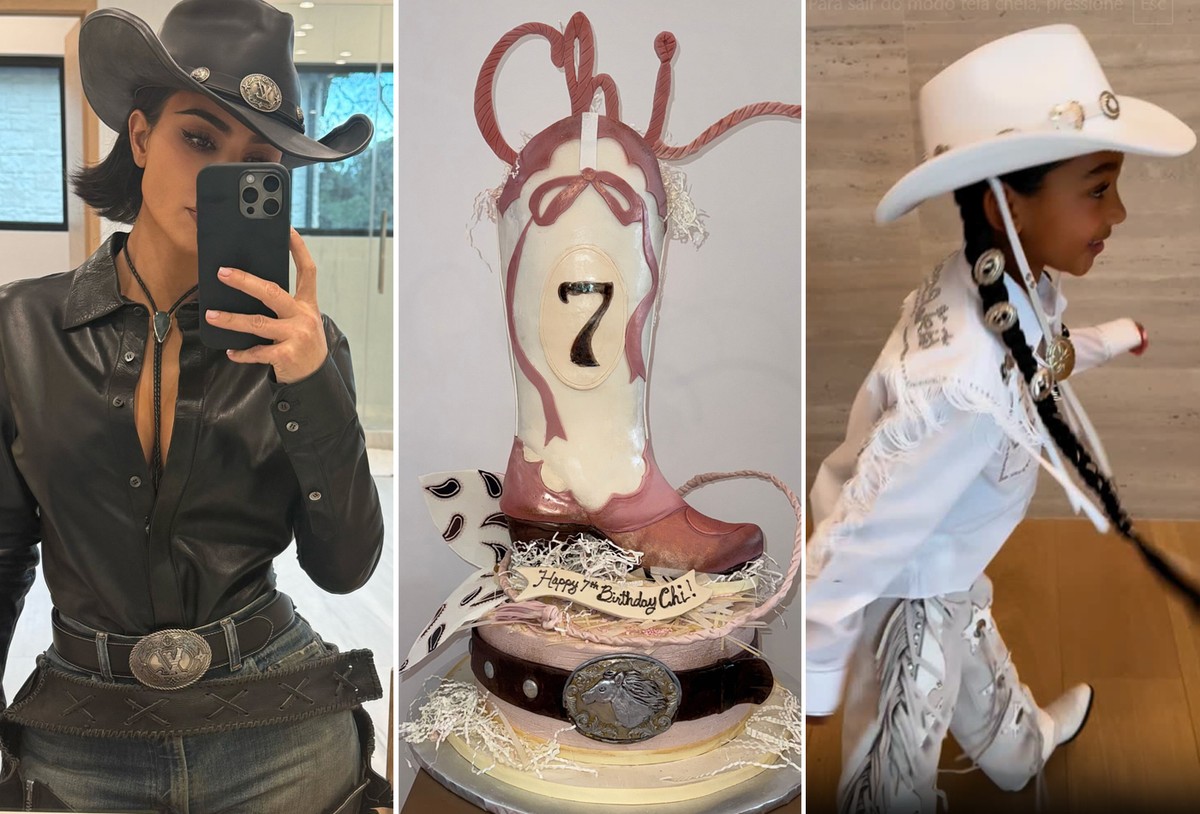 Kim Kardashian celebra os 7 anos da filha; festa country tem até bolo ...