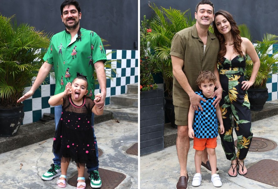 Marcelo Adnet com a filha, Alice, e Marcos Veras com Rosanne Mulholland e o filho, David