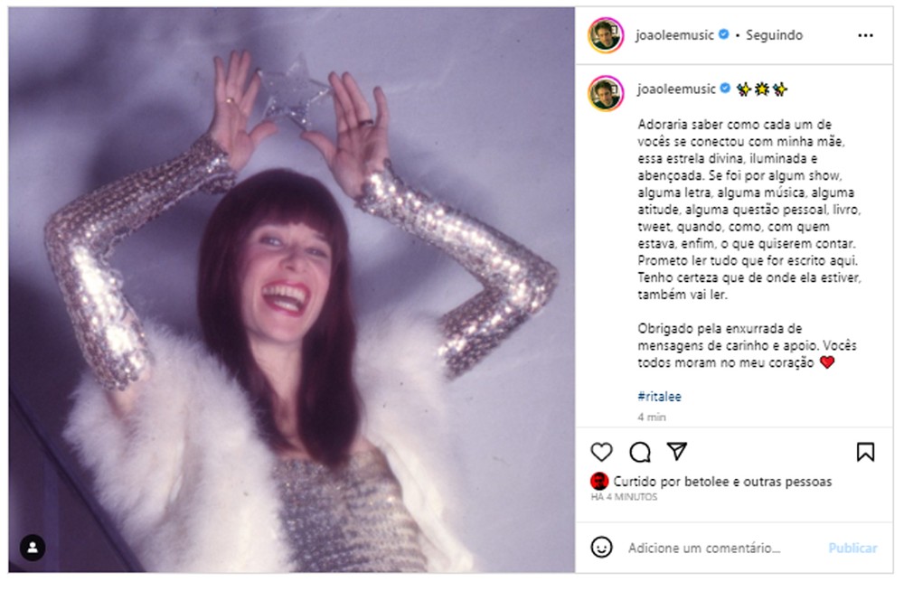 Filho de Rita Lee agradece apoio e carinho de fãs após morte da cantora