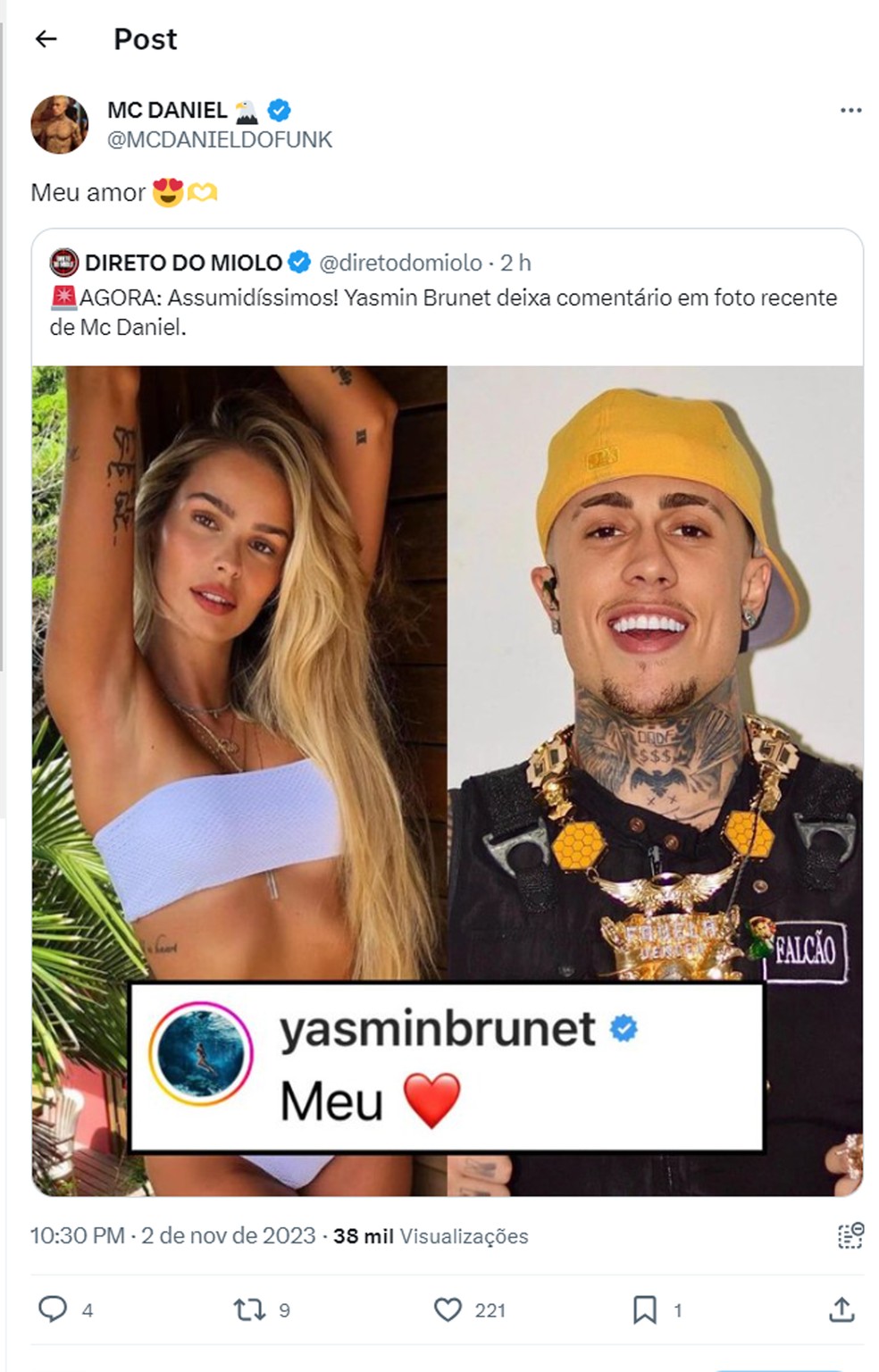 Notícias | Mc Daniel posta foto de Yasmin Brunet com sua família e ela se declara | Portal do ...