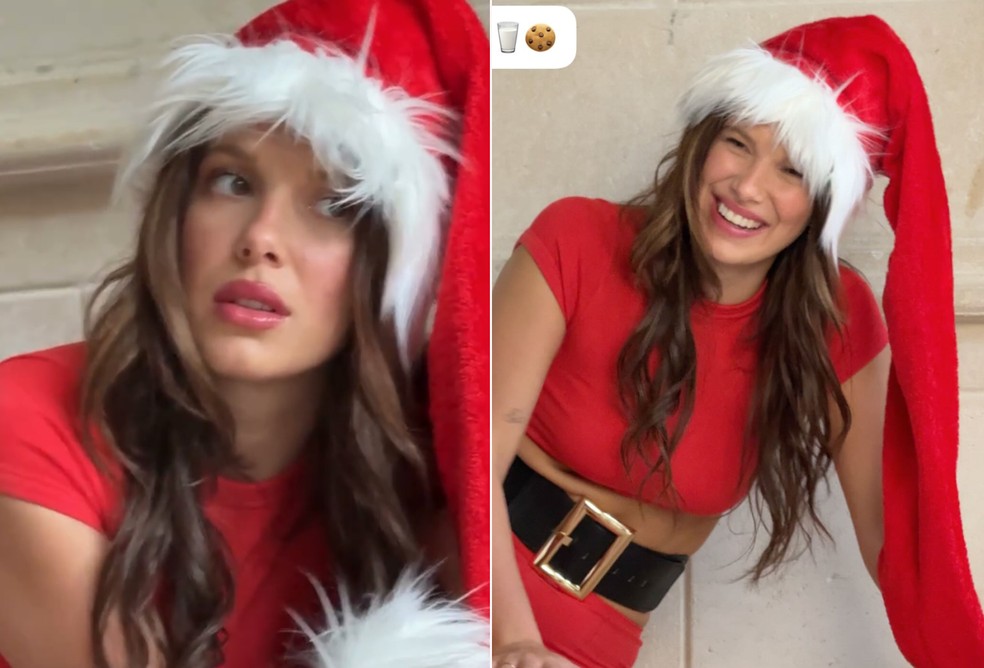 Te cuida, Mariah! Millie Bobby Brown posa de Mamãe Noel em clima de ...