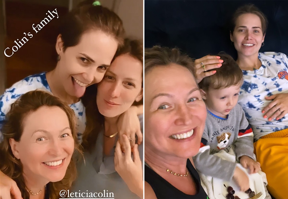 De cara limpa, Letícia Colin recebe a tia Adriana Colin, prima e mais familiares