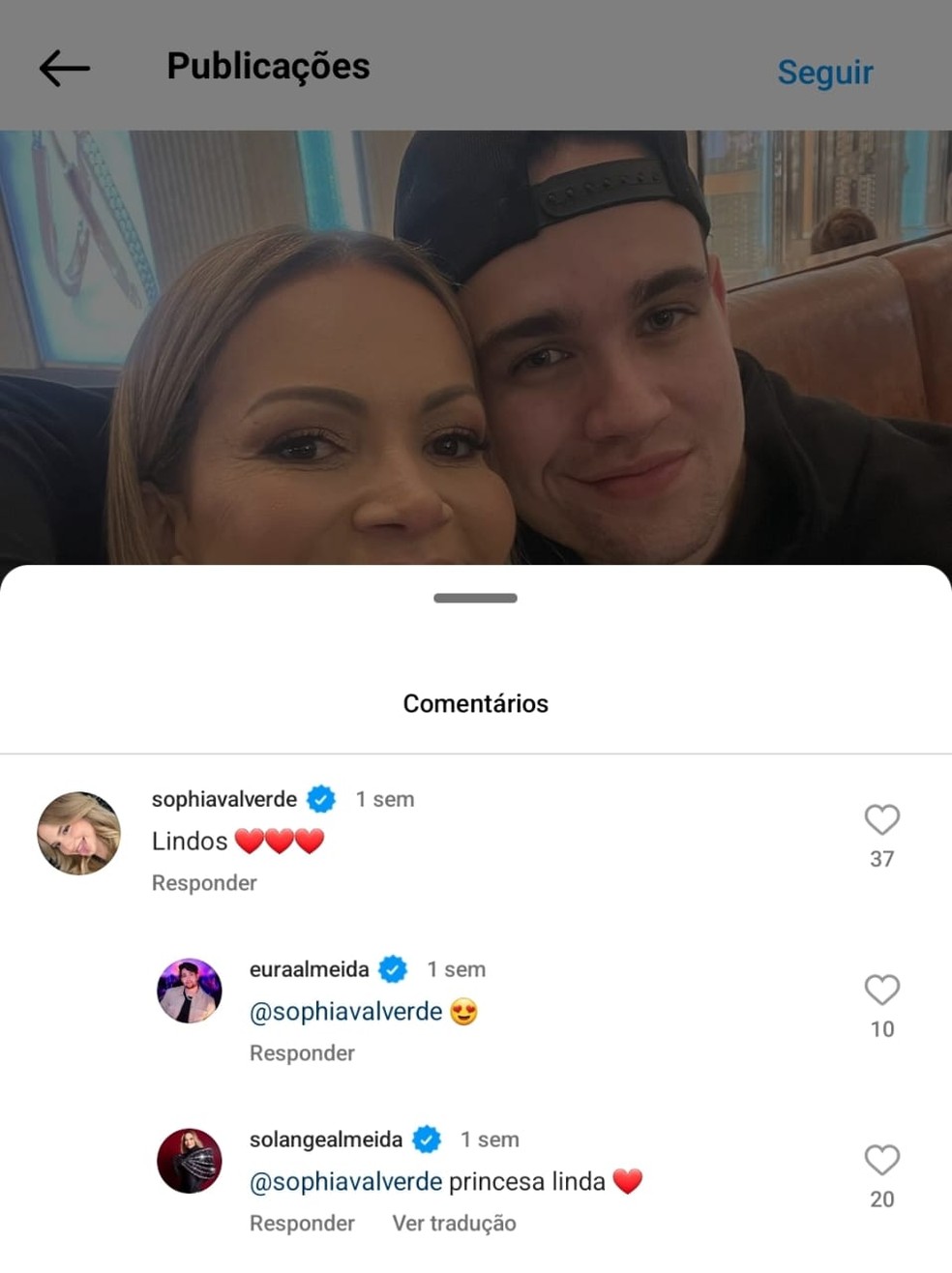 Sophia Valverde engata namoro com filho de Solange Almeida