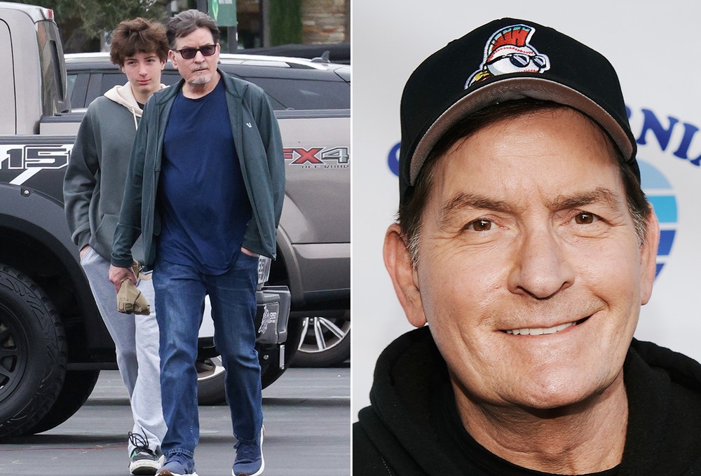 Charlie Sheen faz aparição rara com um dos gêmeos caçulas em meio à ...