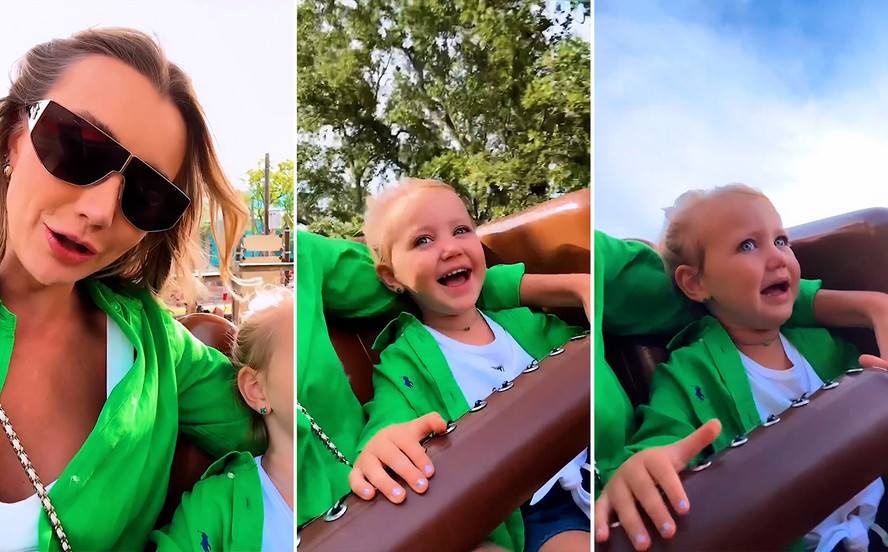 Ana Paula Siebert mostra reação da filha de 2 anos em montanha-russa, e ...