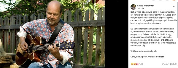 Lasse Wellander, guitarrista do ABBA, morre aos 70 anos