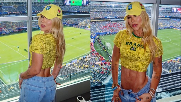 Virginia e amigos comemoram o primeiro gol de Vini Jr. na Copa do Mundo