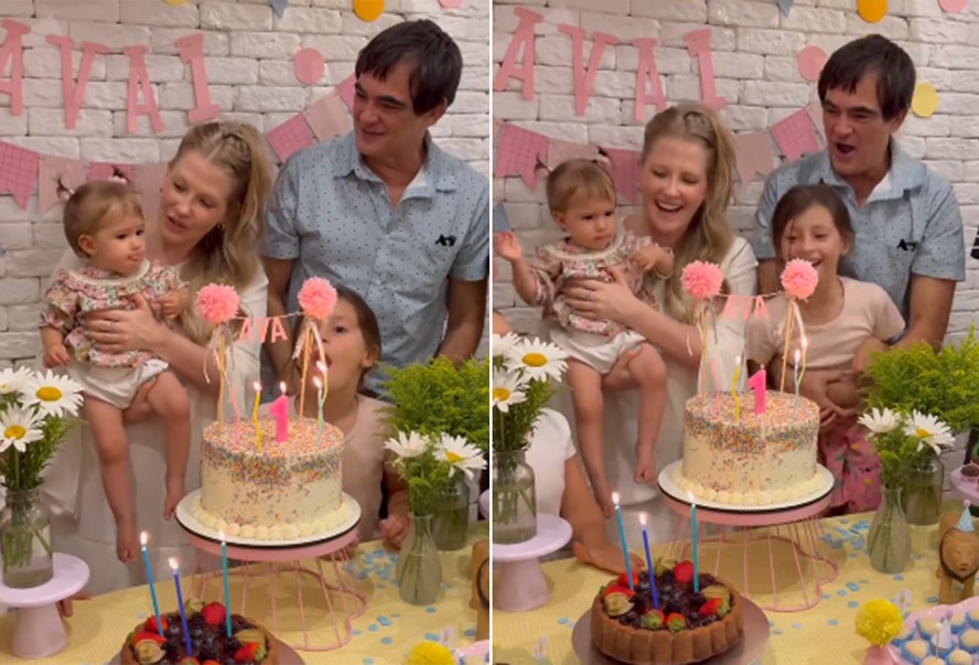 Samuel Rosa e Laura Sarkovas comemoram um ano da filha, Ava; vídeo