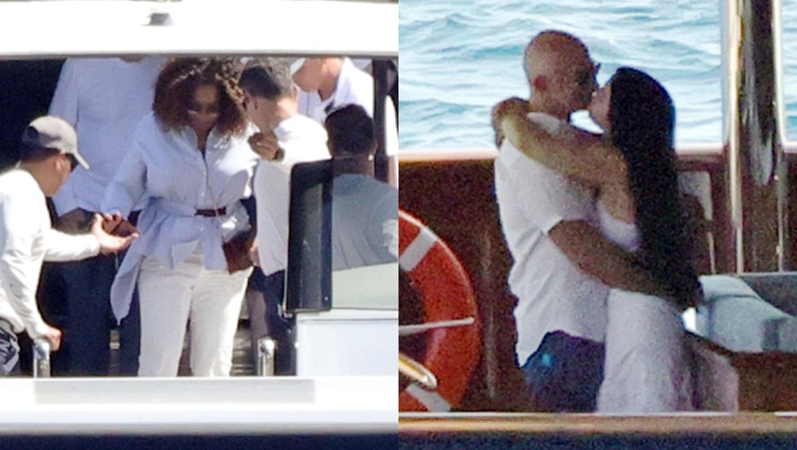 Jeff Bezos e Lauren Sanchez se beijam antes da chegada de Oprah Winfrey ...